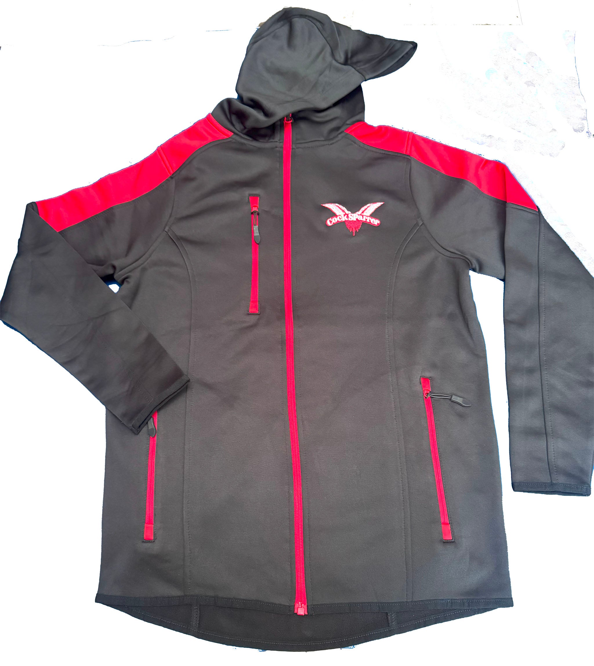 Hooded Softshell Jacket - Classic Wings - Black and Red contrast ...